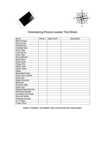 Orienteering Item Finder Worksheet by Mattdacombe - Teaching Resources ...