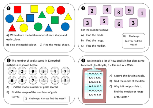 Mode, median and range task cards | Teaching Resources