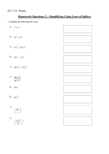 C1 Simplifying using index laws | Teaching Resources