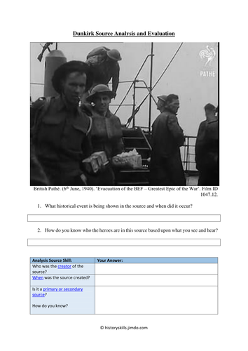 Dunkirk Evacuation Source Analysis | Teaching Resources