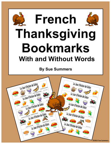 French Thanksgiving Foods Bookmarks With and Without Vocabulary Words ...