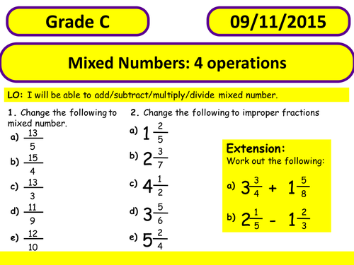 Fractions mixed numbers 4 operations by ciaranfinn - Teaching Resources ...