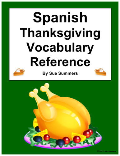 Spanish Thanksgiving Vocabulary Reference - English to Spanish 41 Words ...