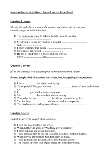Grammar basics practice activity (adjectives,nouns and verbs ...