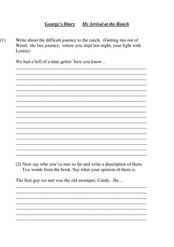 Of Mice and Men - George's diary | Teaching Resources