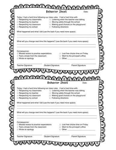 Behavior Sheet | Teaching Resources