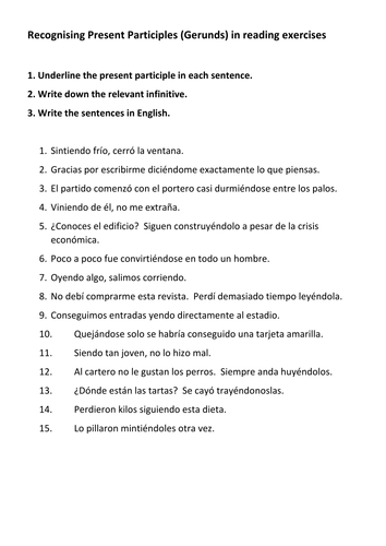 Spanish present participles - identifying and translating | Teaching ...