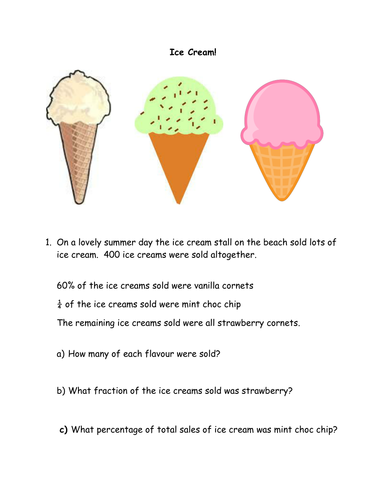 Ice Cream - fractions and percentages | Teaching Resources
