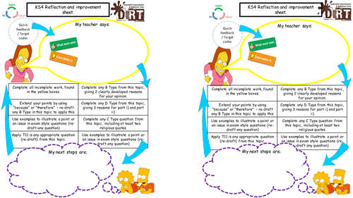 KS4 DIRT FEEDBACK SHEET | Teaching Resources