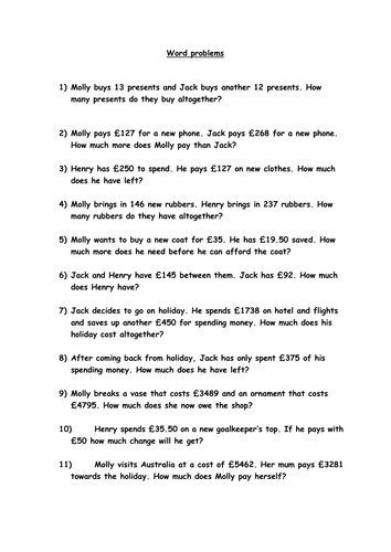 Mixed word problems | Teaching Resources Mixed word problems | Teaching Resources