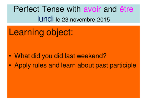 Past tense with avoir and etre consolidation by - UK Teaching Resources ...