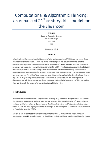 Computational & Algorithmic Thinking Skills: an enhanced 21st century ... Computational & Algorithmic Thinking Skills: an enhanced 21st century ...