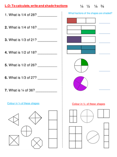 Calculate, write and shade fractions | Teaching Resources