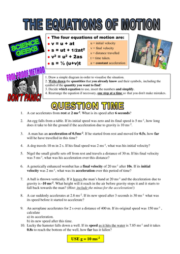 A level Physics - The Equations of Motion - SUVAT | Teaching Resources