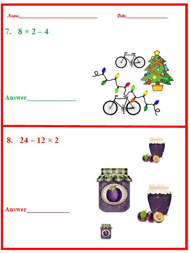 Christmas Order of Operation Cards | Teaching Resources