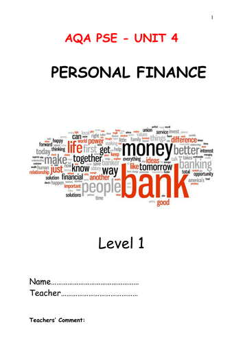 AQA PSE Unit 4 Personal Finance Level 1 | Teaching Resources