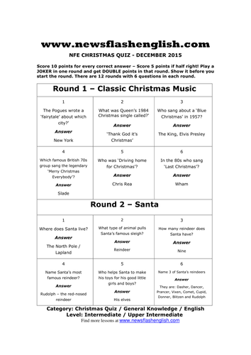 Mathematical Christmas Quiz 2015 by pas1001 - Teaching Resources - TES