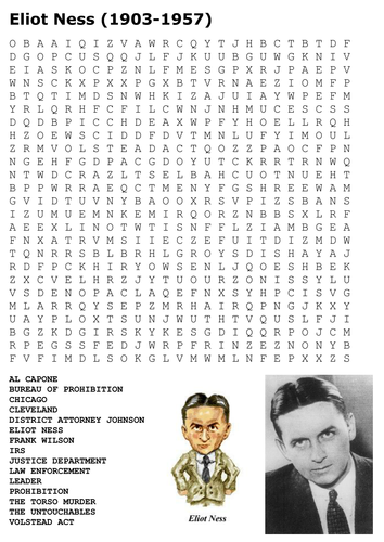 Eliot Ness (Prohibition) Word Search | Teaching Resources