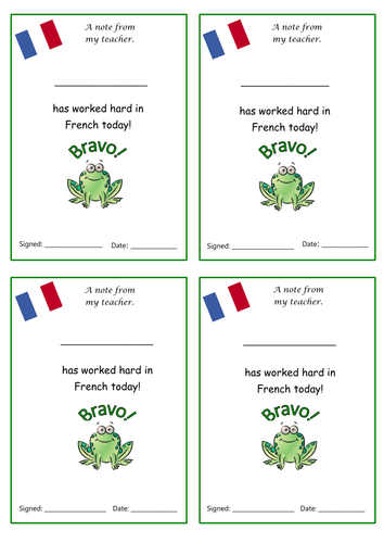 FRENCH - Motivation - Reward Notes | Teaching Resources