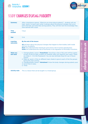Always 'About You' Puberty Education - 'Changing Body' Lesson Plan ...