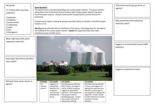 QWC Writing Frame with picture prompt - Nuclear Power Balanced Argument ...