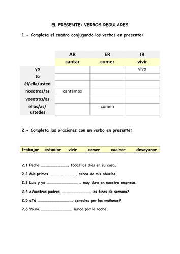 Crucigrama Verbos regulares en Presente | Teaching Resources