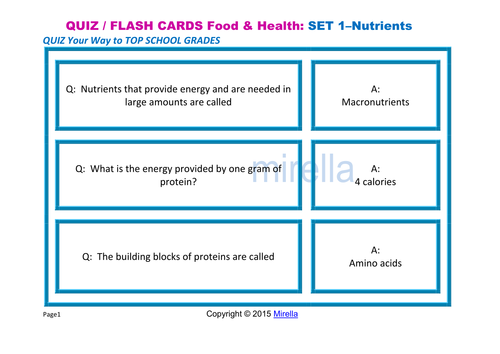 QUIZ / FLASH CARDS Food & Health: SET 1 – Nutrients | Teaching Resources