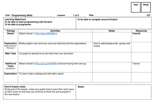 Scratch Planning for 4 lessons | Teaching Resources