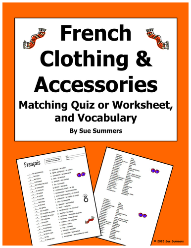 French Clothing and Accessories Matching Quiz or Worksheet, and ...