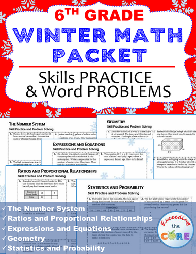 6th Grade Winter / December MATH PACKET - { COMMON CORE} | Teaching ...