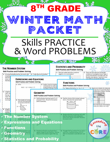 8th Grade Winter / December MATH PACKET - { COMMON CORE} | Teaching ...