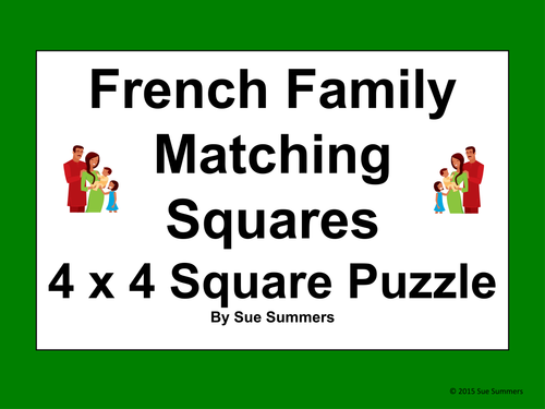 French Family and Pets Vocabulary 4 x 4 Matching Squares Puzzle ...