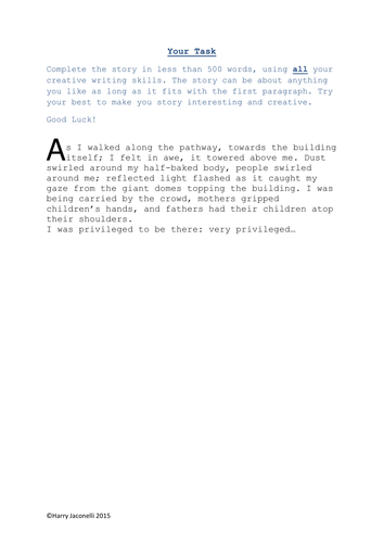 Creative Writing Task: Complete the Story | Teaching Resources