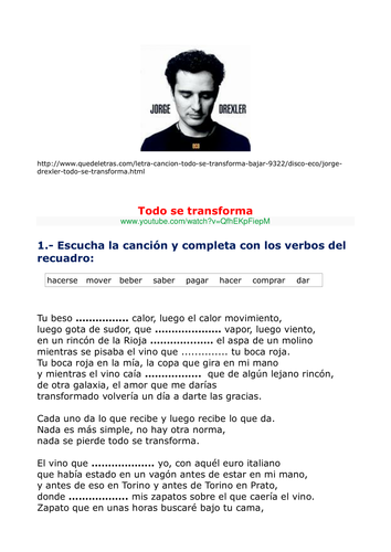 Canción de Jorge Drexler: Todo se transforma | Teaching Resources