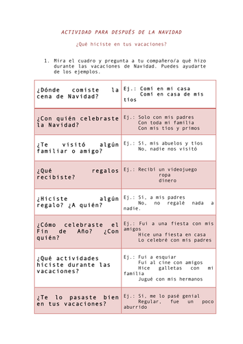 Que hiciste en tus vacaciones de Navidad | Teaching Resources