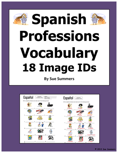 Spanish Professions 18 Vocabulary Image IDs | Teaching Resources