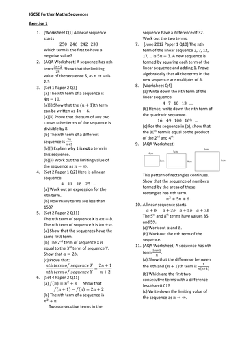 IGCSE Further Maths - Sequences | Teaching Resources IGCSE Further Maths - Sequences | Teaching Resources