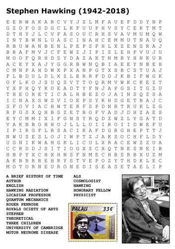 Stephen Hawking Word Search | Teaching Resources