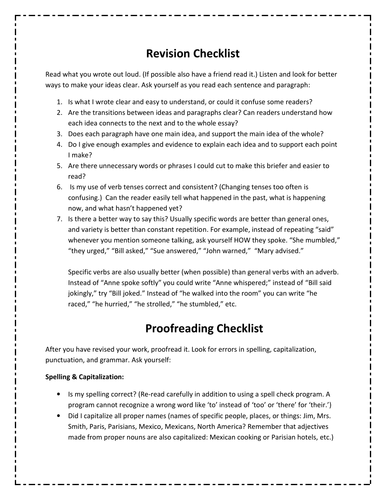 Revision and Proofreading Checklist | Teaching Resources