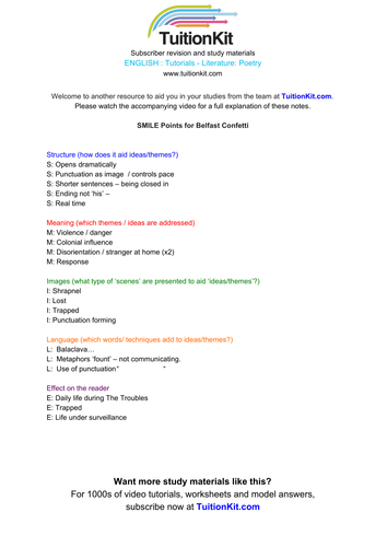 Unseen Poem - A structure to write about it SMILE by - UK Teaching ...