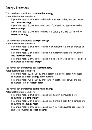 Energy transfers activity | Teaching Resources Energy transfers activity | Teaching Resources