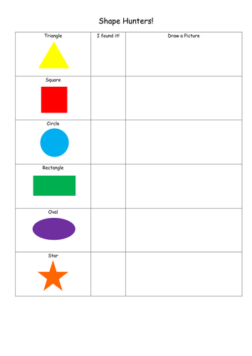 Shape Hunt/Shape Walk sheet by missannafisher - Teaching Resources - Tes