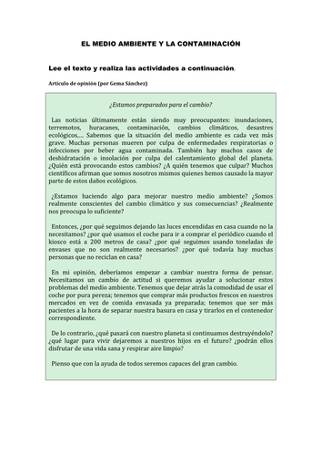 El medio ambiente y la contaminación | Teaching Resources