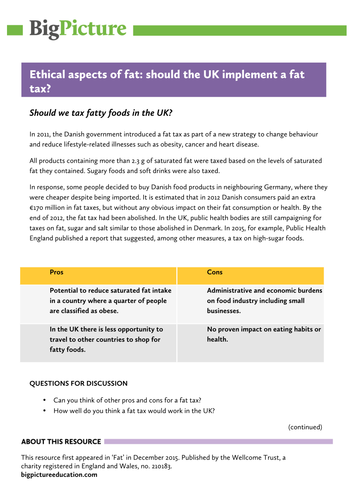 Article and ethical debate questions: Should the UK have a fat tax? KS5 ...