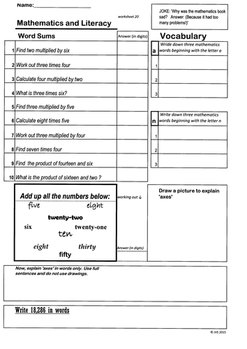 Maths and Literacy Numeracy and Literacy Set of 20+ Worksheets ... Maths and Literacy Numeracy and Literacy Set of 20+ Worksheets ...