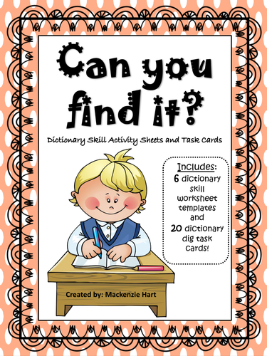 Dictionary Skill Acitivity Sheets and Task Cards | Teaching Resources