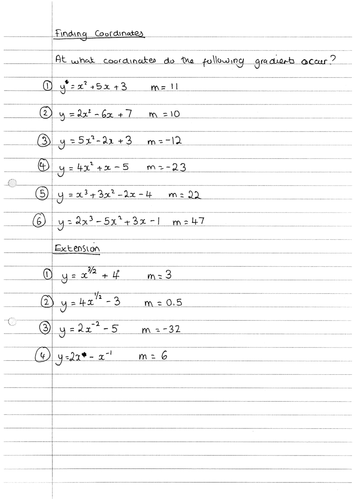 Differentiation, Y Coords & Gradients - C1Starter by Tristanjones ...