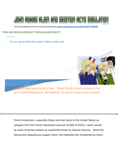 Alien and Sedition Acts Mini Simulation | Teaching Resources