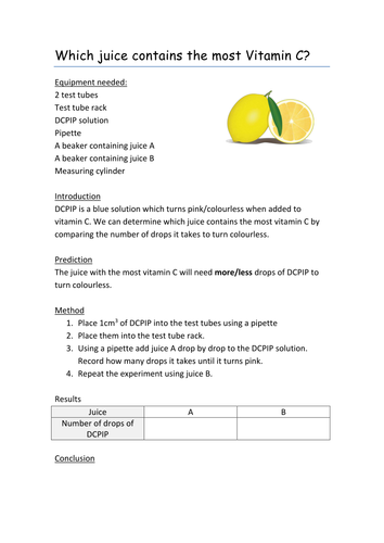 Vitamin Worksheet