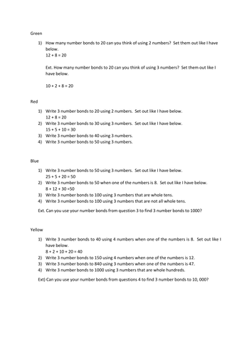 Number bonds worksheet Lower ability year 6 | Teaching Resources